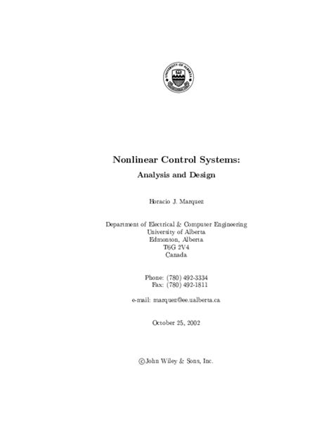 Pdf Nonlinear Control Systems Analysis And Design