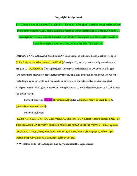 Copyright Assignment Agreement Template Assignments Contract