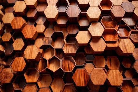 Abstract Hexagon Wood Shape Texture Wooden Timber Wallpaper Background Premium Ai Generated Image