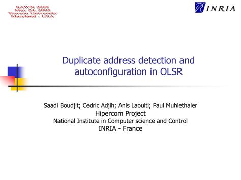 Ppt Duplicate Address Detection And Autoconfiguration In Olsr