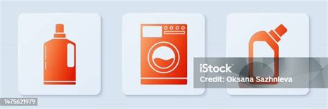세트 세탁기 액체 식기 세척액용 플라스틱 병 및 액체 식기 세척액용 플라스틱 병 흰색 사각형 버튼 벡터 가사 집안일에 대한 스톡 벡터 아트 및 기타 이미지 Istock