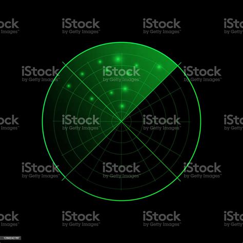 어두운 배경에 격리 된 녹색 레이더 군사 검색 시스템 Hud 레이더 디스플레이 벡터 일러스트레이션 수중음파탐지기에 대한 스톡
