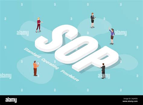 Sop Standard Operating Procedure Big Text Word And People Around With Modern Isometric Style