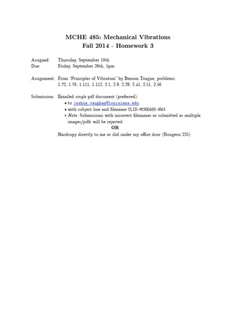 Mche 485 Homework 3 Vibrations Problems Pdf Science And Mathematics