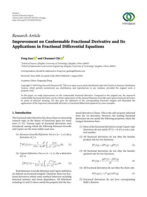 Pdf Improvement On Conformable Fractional Derivative And Its Applications In Fractional