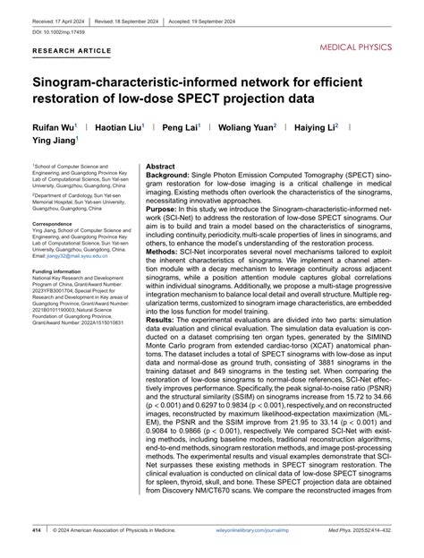 Sinogramcharacteristicinformed Network For Efficient Restoration Of Lowdose SPECT Projection Data