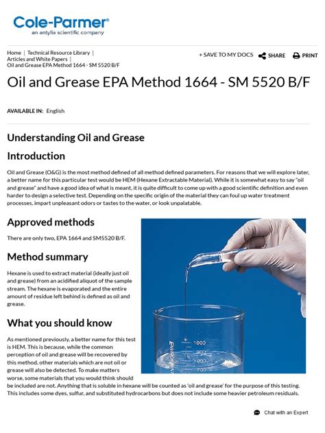 Understanding Oil And Grease Method Epa 1664 Hem From Cole Parmer Pdf Solvent Chemistry