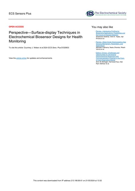 Pdf Perspective—surface Display Techniques In Electrochemical Biosensor Designs For Health