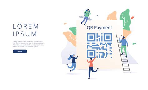 Qr 코드 스캐닝 벡터 일러스트 개념 사람들은 지불을 위해 Qr 코드를 사용하고 스캔합니다 자세한 내용은 용지에 Qr 코드 3차원 형태에 대한 스톡 벡터 아트 및 기타