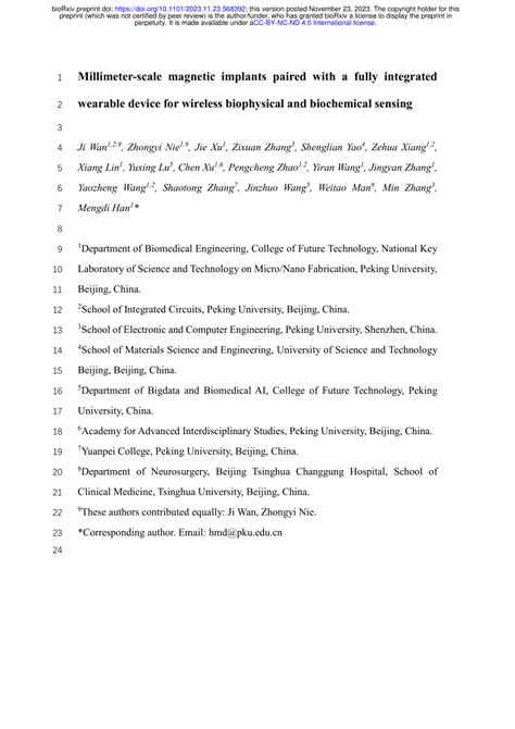 Pdf Millimeter Scale Magnetic Implants Paired With A Fully Integrated Wearable Device For