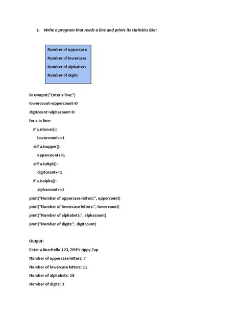 Write A Program That Reads A Line And Prints Its Statistics Like Pdf