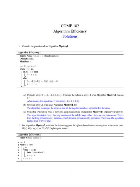 Algorithm Efficiency Problem Set Ii Solutions Pdf Time Complexity Applied Mathematics