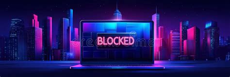 neon blocked website error message on laptop screen in futuristic