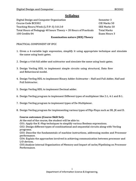Digital Design And Computer Organization Bcs302 Lab Manual Pdf Logic Gate Hardware