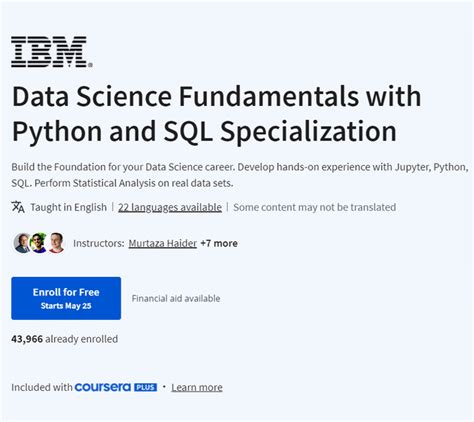 Data Science Fundamentals With Python And Sql Specialization R