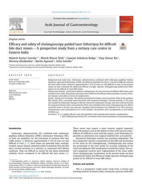 Pdf Efficacy And Safety Of Cholangioscopy Guided Laser Lithotripsy