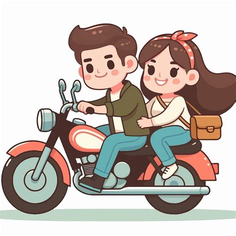 Premium Vector Happy Young Couple Riding A Motorcycle