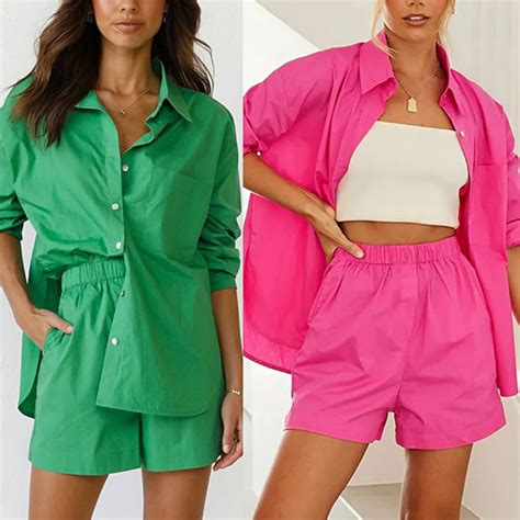 Summer Temperament Women S Casual Set Shirts And Shorts 2 Piece Sets