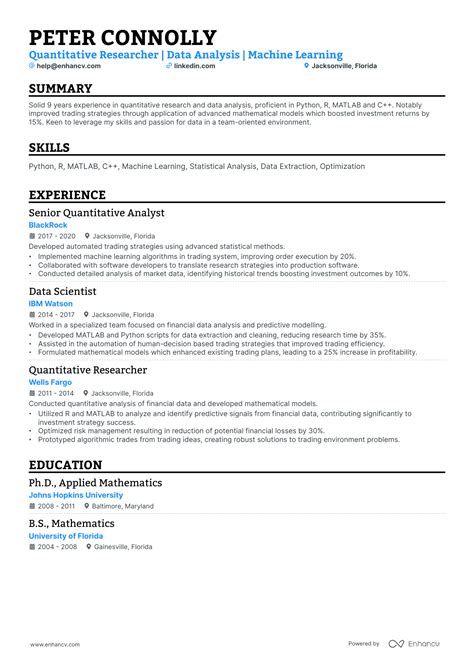 10 Quantitative Researcher Resume Examples And Guide For 2025