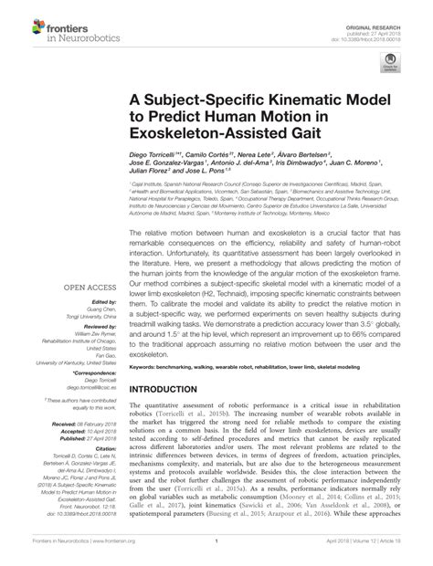 Pdf A Subject Specific Kinematic Model To Predict Human Motion In