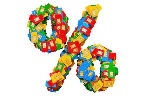 컬러 Sim 카드의 백분율 기호 흰색 배경에서 격리된 3d 렌더링 3차원 형태에 대한 스톡 사진 및 기타 이미지 3차원 형태 개념 개념과 주제 Istock