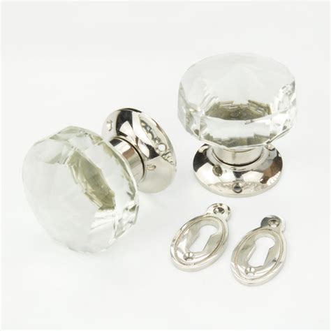 Clear Glass Round Door Knobs Handles And Oval Escutcheons Polished Nicke
