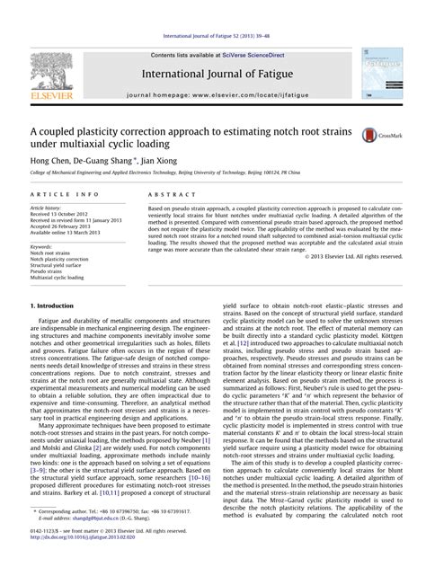 Pdf A Coupled Plasticity Correction Approach To Estimating Notch Root Strains Under Multiaxial