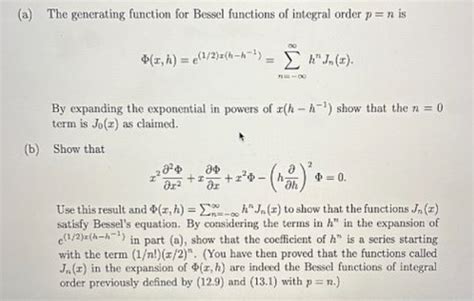 Solved A ﻿the Generating Function For Bessel Functions Of