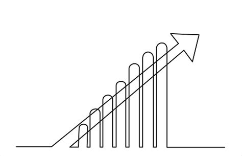 위쪽 화살표 막대 그래프 기호를 늘리는 단일 한 줄 그리기 비즈니스 금융 판매 시장 성장 성과 최소 개념 현대 연속 선 그리기 디자인 그래픽 벡터 일러스트 레이 션 0명에