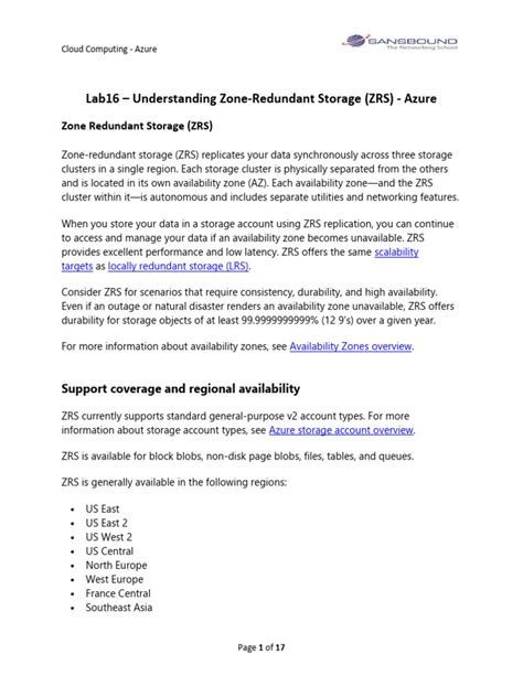 Azure Zone Redundant Storage Guide Pdf Microsoft Azure Cloud