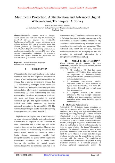 Pdf Multimedia Protection Authentication And Advanced Digital Watermarking Techniques A Survey