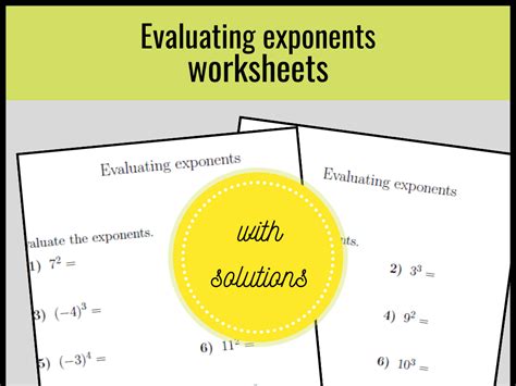 Evaluating Exponents Worksheets With Solutions Teaching Resources