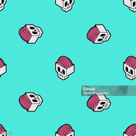 뇌 패턴 원활한 아이소메트릭 스타일 아이콘이 있는 두개골 두뇌 배경이 있는 두개골 만화 아이 직물 장식 공포 무서움에 대한 스톡 벡터 아트 및 기타 이미지 Istock