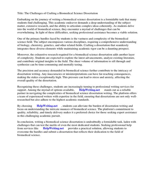 Biomedical Science Dissertation Examples Pdf