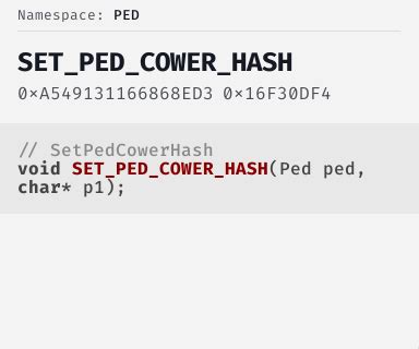 SetPedCowerHash FiveM Natives Cfx Re Docs