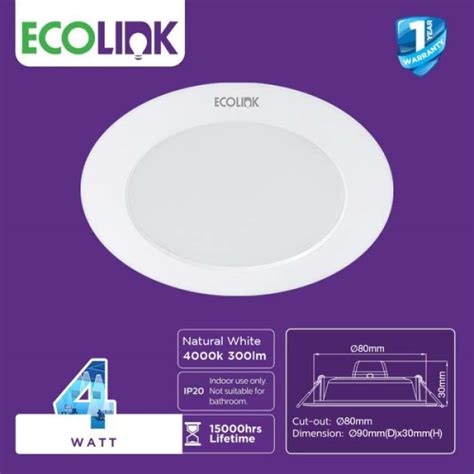 Jual Ecolink Lampu Plafon Bulat Downlight Led W Putih Natural Paket Pcs Di Seller Ecolink