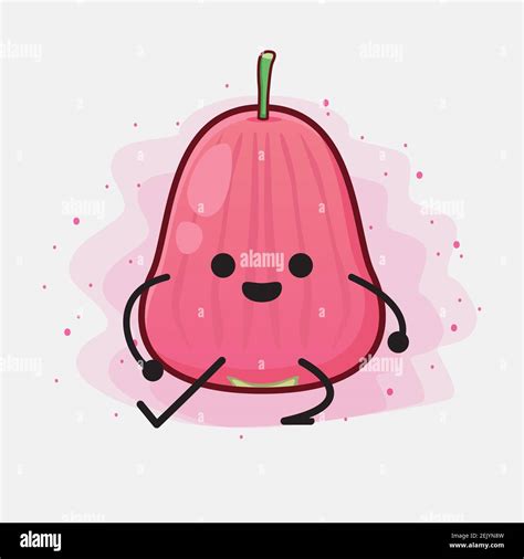 Vector Illustration Of Java Apple Fruit Character With Cute Face Simple Hands And Leg Line Art