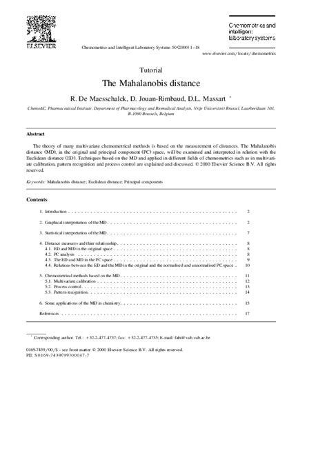 Pdf The Mahalanobis Distance
