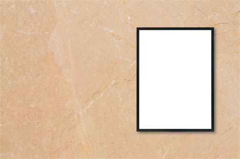 방에 갈색 대리석 벽 바탕에 걸려 빈 포스터 액자를 조롱몽타주 제품 디스플레이 대 한 사용된 이랑 고 키 비주얼 레이아웃 디자인 0명에 대한 스톡 사진 및 기타 이미지
