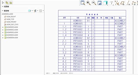 bom show all part and qty of assembly in table in cr ptc community