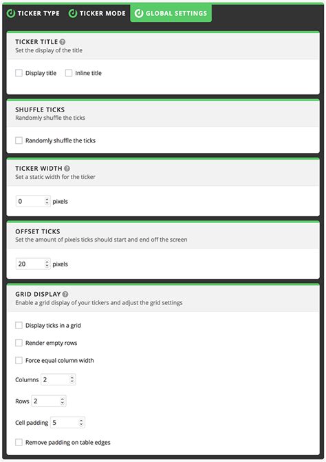 Global Ticker Settings Metaphor Creations