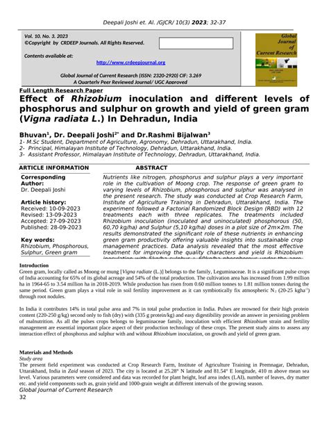 Pdf Effect Of Rhizobium Inoculation And Different Levels Of Phosphorus And Sulphur On Growth