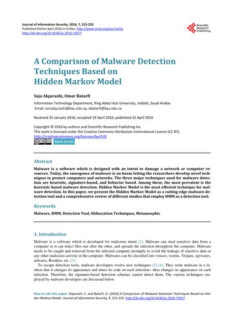Pdf A Comparison Of Malware Detection Techniques Based On Hidden