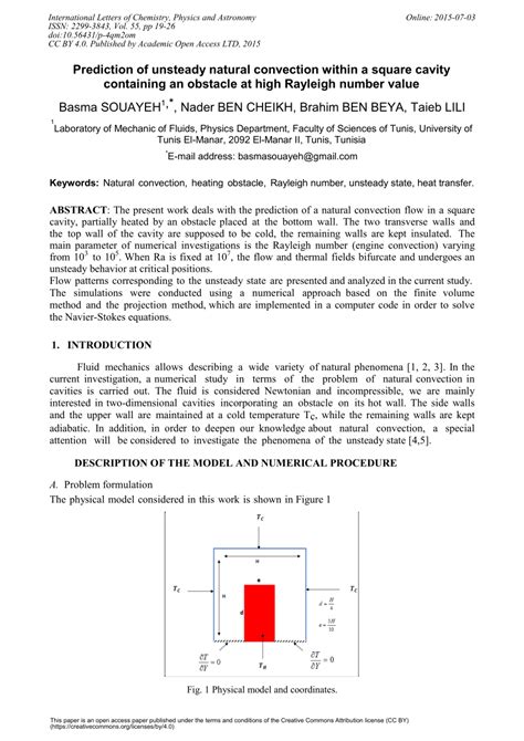 Pdf Prediction Of Unsteady Natural Convection Within A Square Cavity Containing An Obstacle At