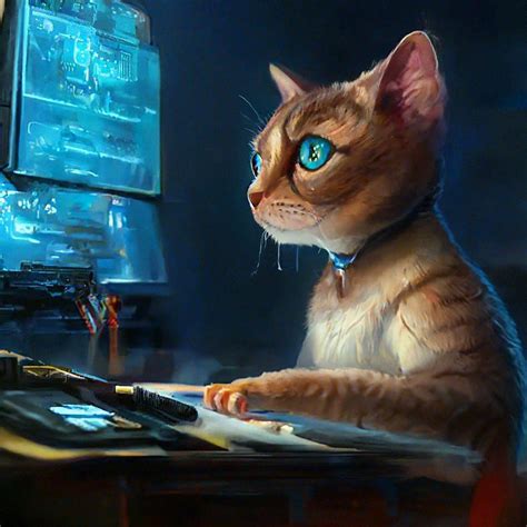 «Кот программист за компьютером — создано в Шедевруме