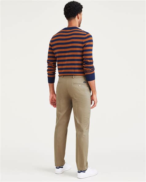 Back View Of Model Wearing New British Khaki Signature Iron Free Khakis