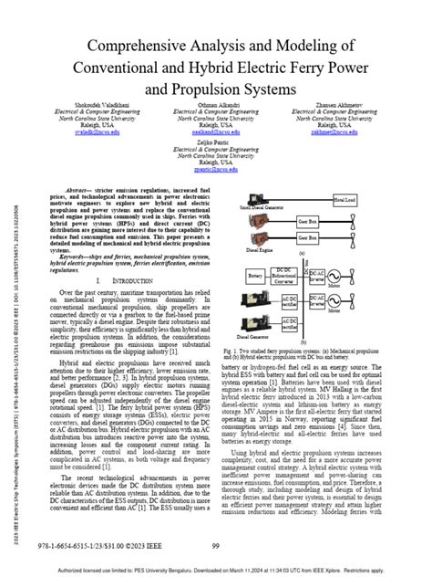 Comprehensive Analysis And Modeling Of Conventional And Hybrid Electric Ferry Power And