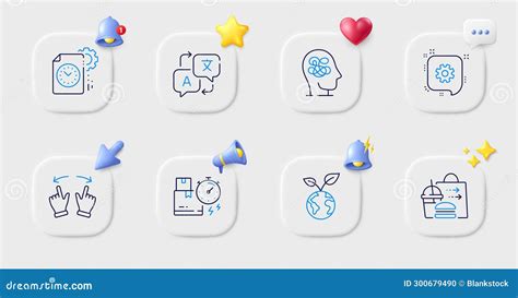 Cogwheel Translate And Save Planet Line Icons For Web App Printing