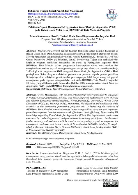 Pdf Pelatihan Payroll Management Menggunakan Visual Basic For Application Vba Pada Badan