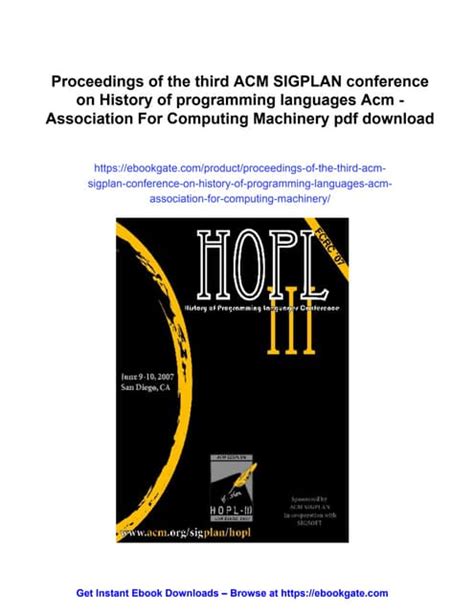 Proceedings Of The Third Acm Sigplan Conference On History Of